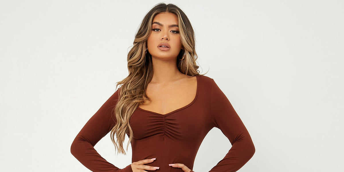 Plain Ruched Long Sleeve Sweetheart Long Women Unitards | Women ...